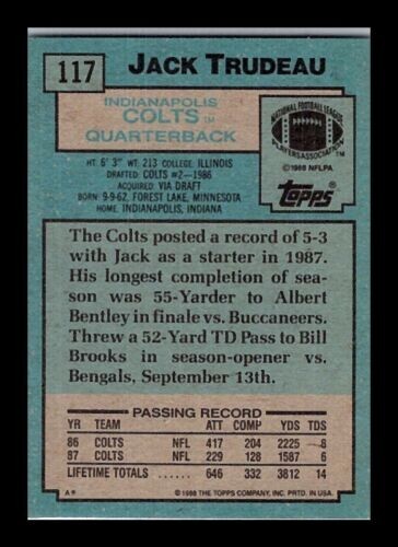 1988 Topps #117 Jack Trudeau Indianapolis Colts | eBay