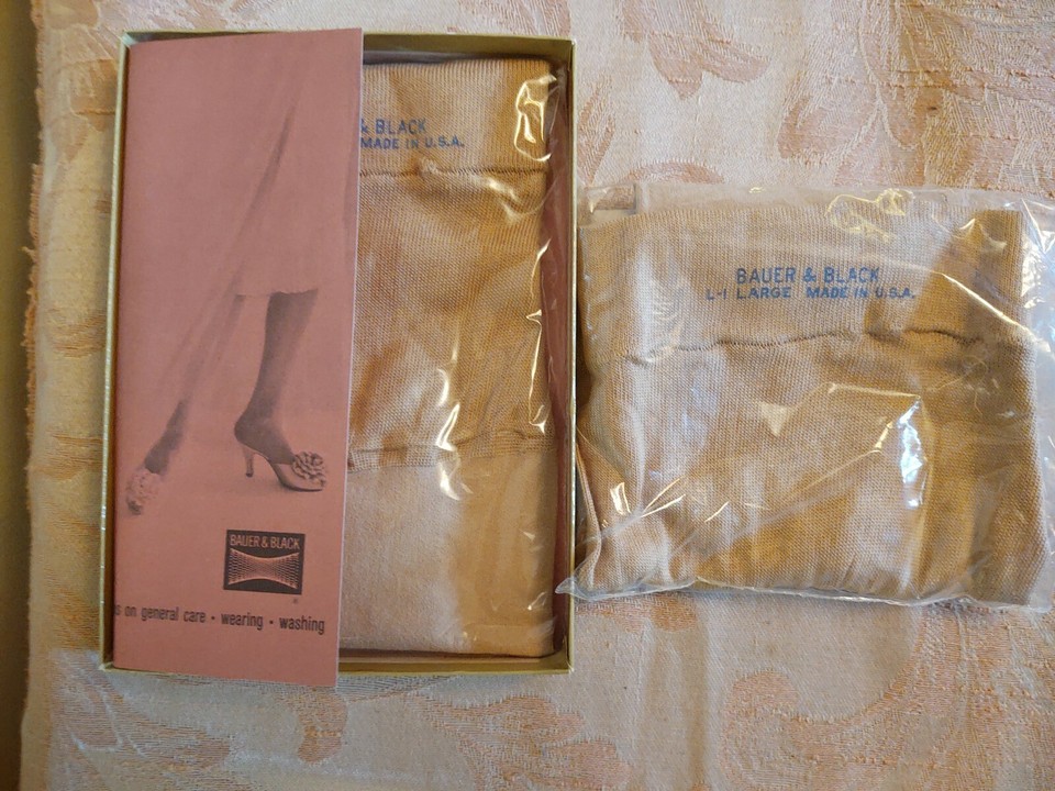 2 Vtg Bauer & Black Elastic Hosiery Size L1 Nylon Above Knee Open Toe ...