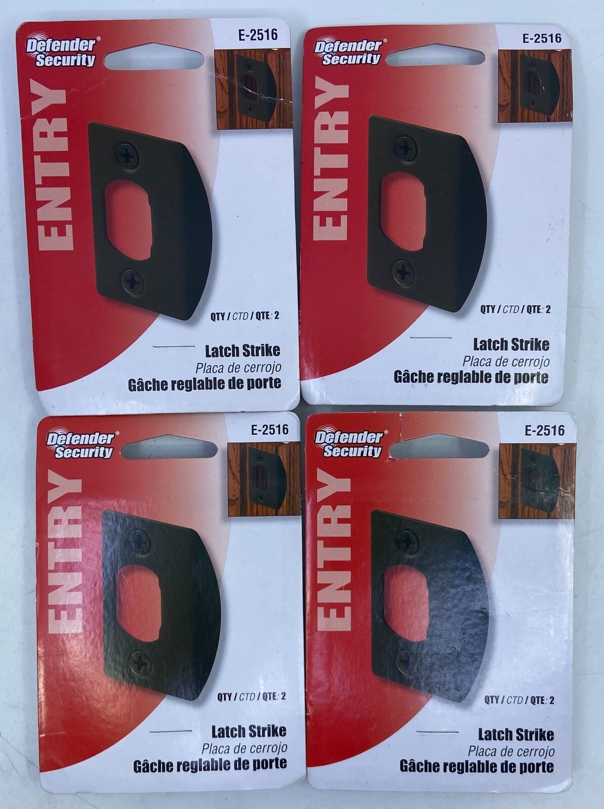 Lot of 4 Defender Security Bronze Entry Latch Strike Plate 2Pk (8 Total ...