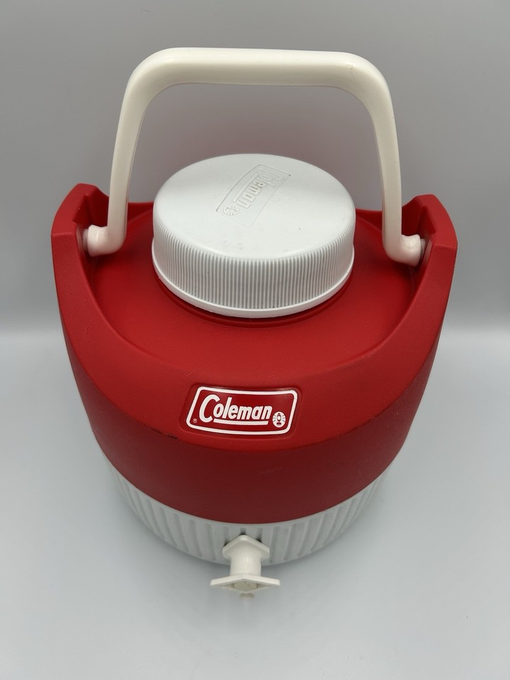 Vintage Coleman Red & White Camping One Gallon Water Jug Cooler USA ...