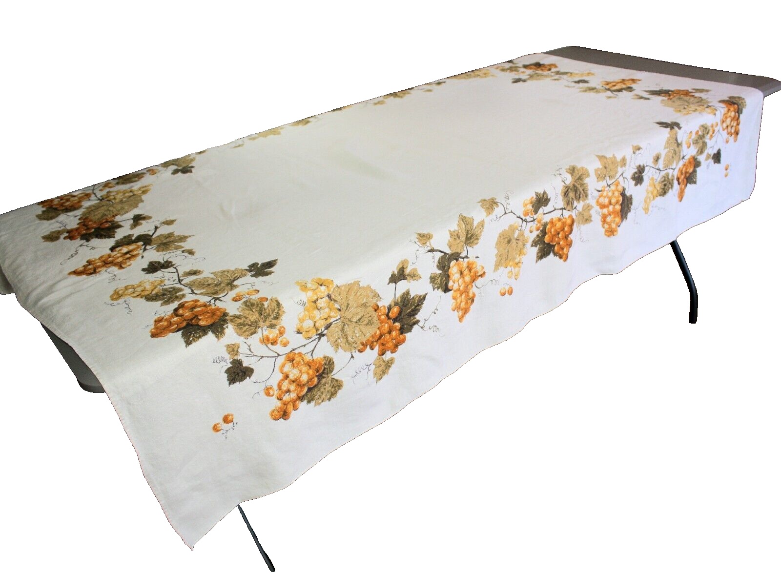VTG Linen Tablecloth ~ Luther Travis Printed Pattern Of Grapes ~ 66" x ...