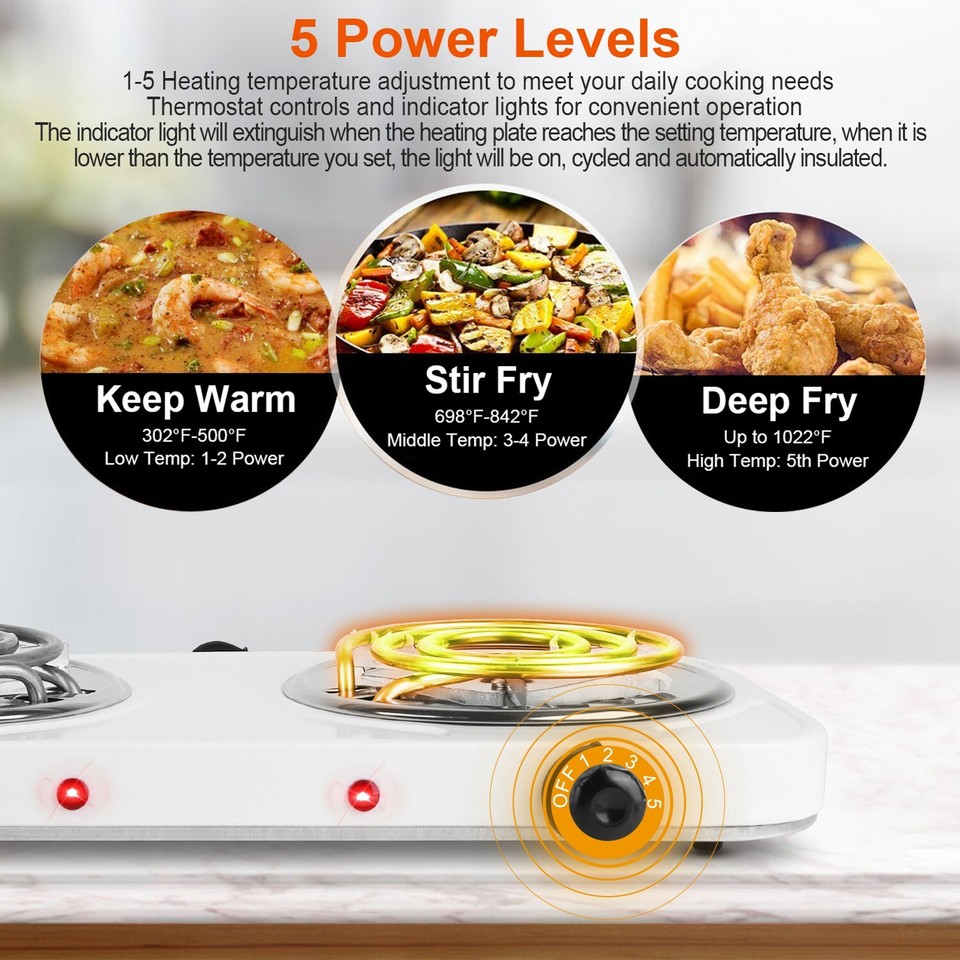 Portable 2000W Stove Dual Burner Electric Small Hot Plate Travel ...