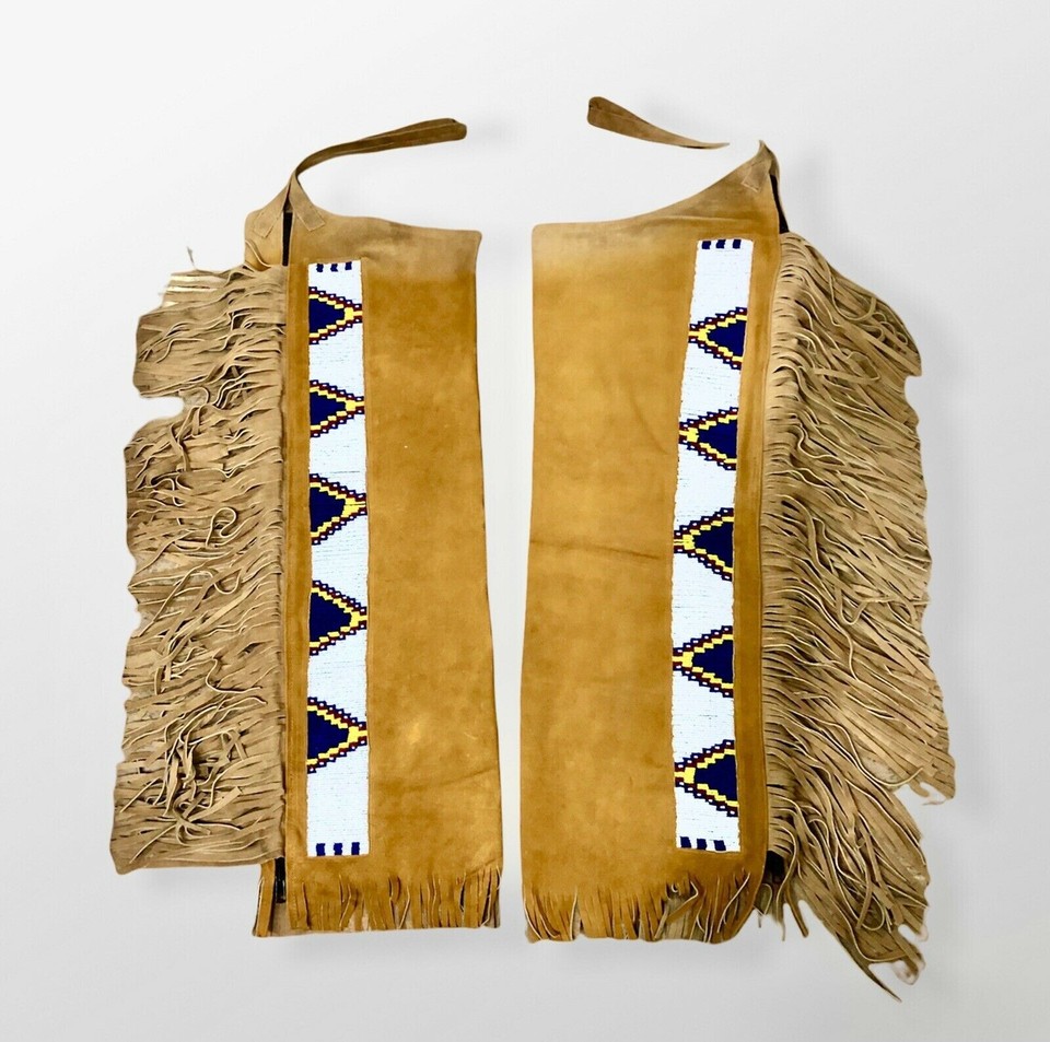 American Natives Indian Beaded Sioux Suede Leather Chap Cowboy Leggings ...