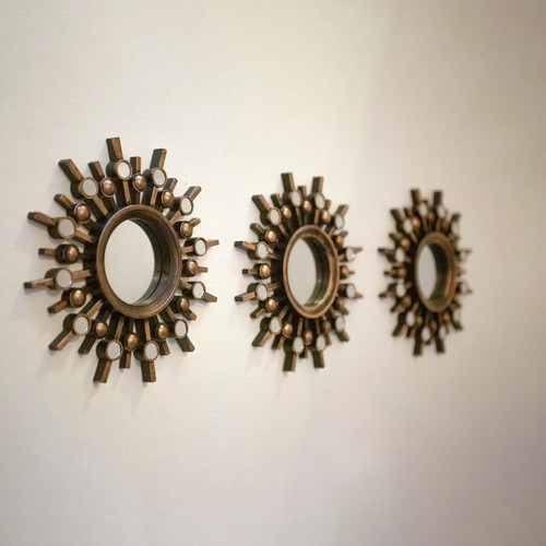 3pc Bronze Sunburst Mirrors Wall Hanging Aztec Round Home Decor ...