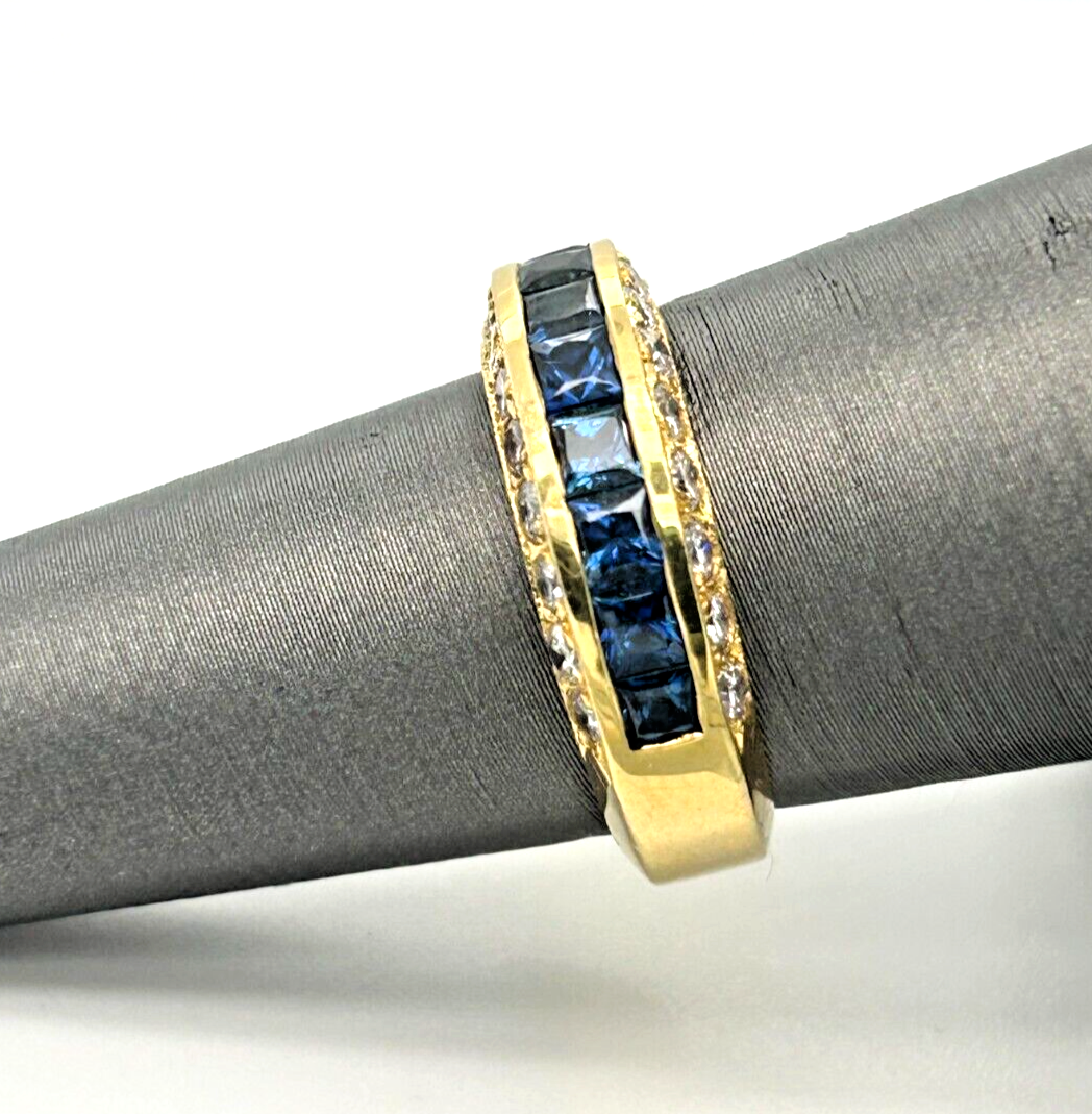 18k Yellow Gold Sapphire & Diamond Ring Signed RJM | eBay