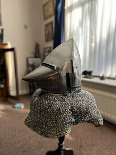 Sliver Medieval Knight Pig Faced Bascinet Aventail Helmet Perfect ...