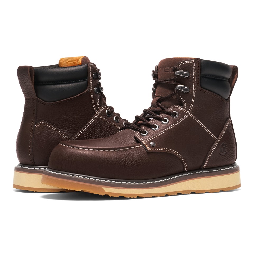 NINGO Men Steel/Soft Toe Work Boots Leather Waterproof Safety ...