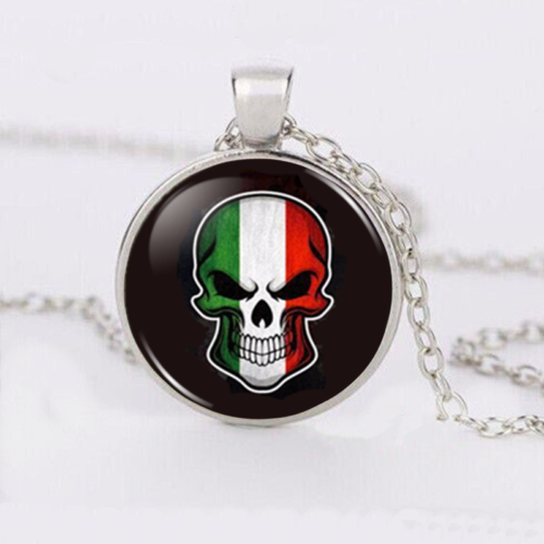 Silver Necklace men women Pendant chain key SKULL LATINO MEXICAN FLAG ...