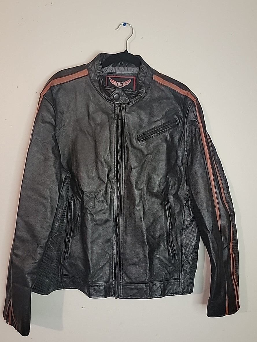 STREET LEGAL LEATHER MOTO JACKET - BROWN RACING STRIP… - Gem