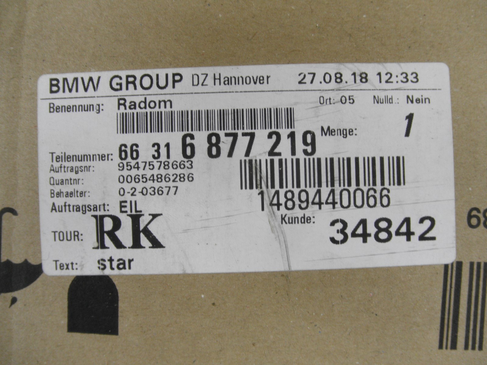 BMW Sensor Geschwindigkeitsregelung 66316877219+Gitter Lufteinlass ...