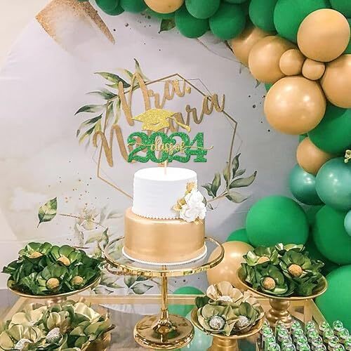 1 PCS Class of 2024 Cake Topper Green Glitter 2024 Green Gold Design 7 ...