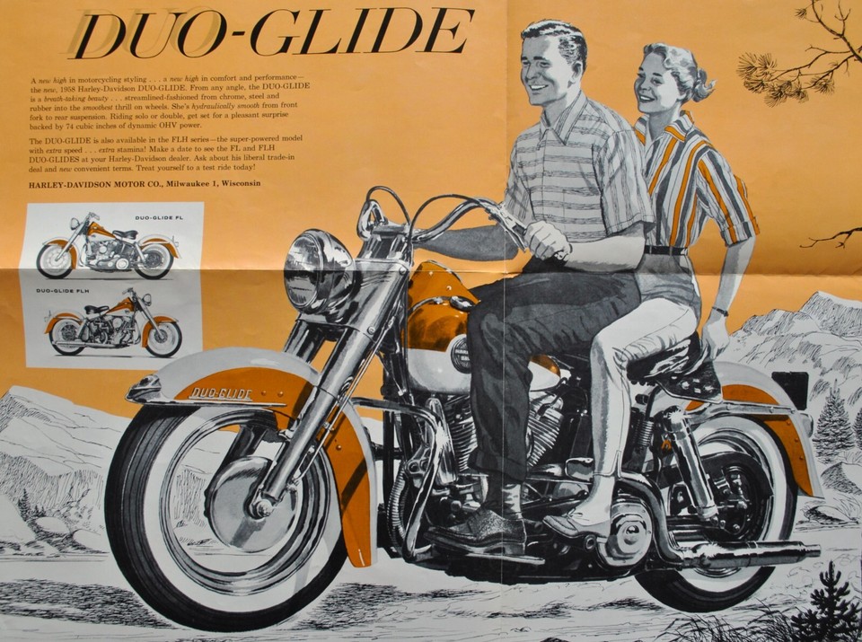 Original Vintage 1958 Harley Davidson Brochure Poster FL FLH Duo Glide | eBay