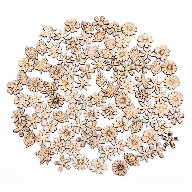 100pcs Mixed Patter Doodle Toy Natural Wooden Slice Scrapbook DIY Craft ...