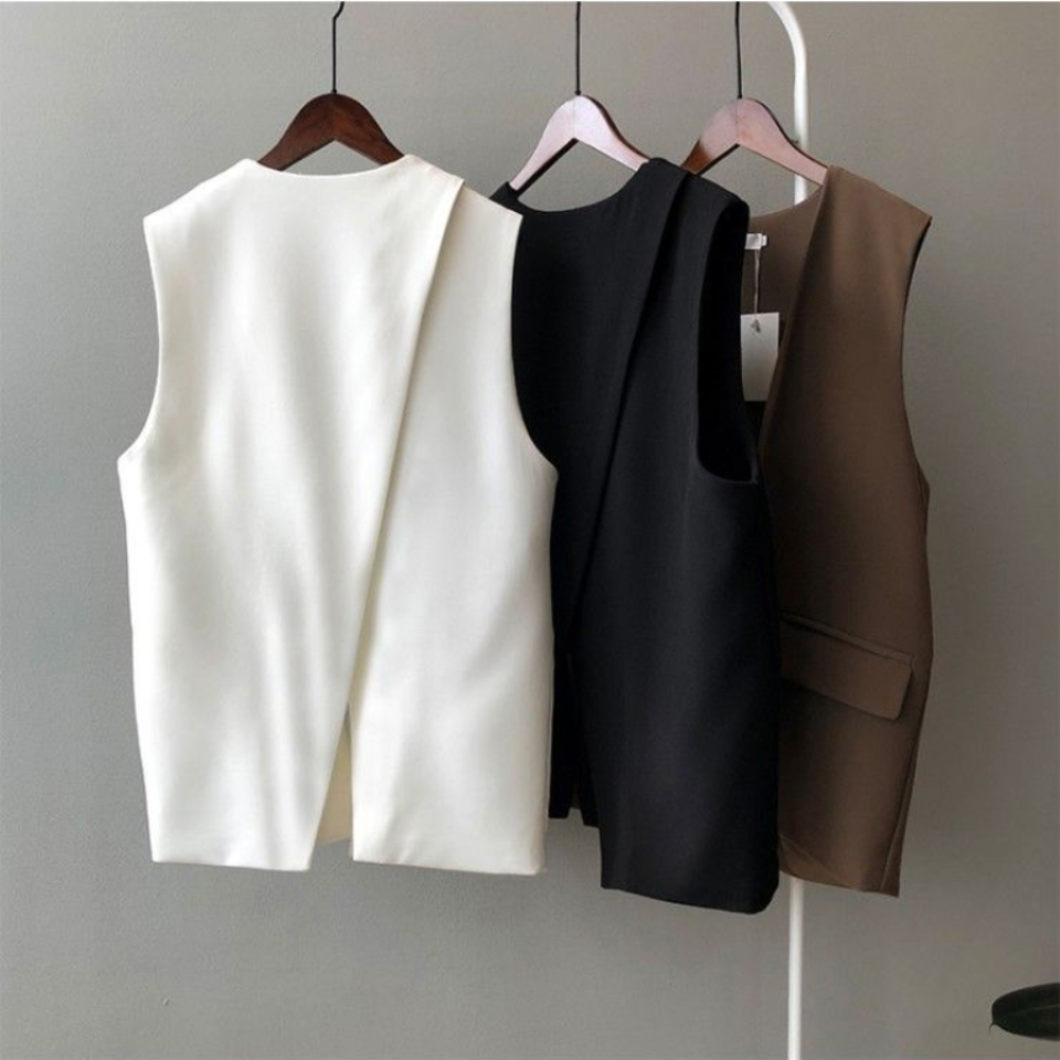 Lady Blazer Waistcoat Gilet Tank Tops Jacket Sleeveless Coat Slit ...