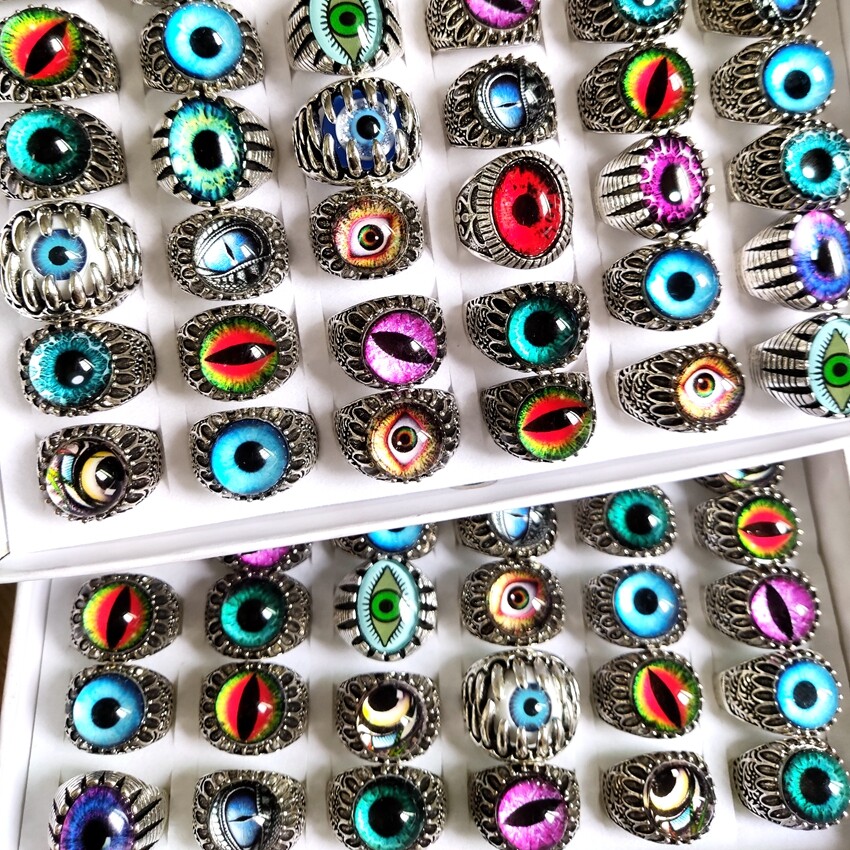 Bulk lots 50pcs Wholesale Mix Eye Ring Men Women Punk Evil Eye Rings ...