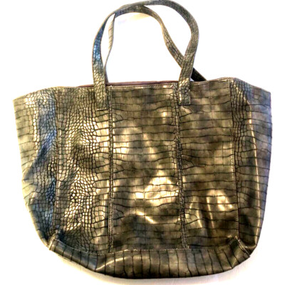 Neiman Marcus Womens Tote Bag Gray Animal Print Faux Snake Dual Handle ...