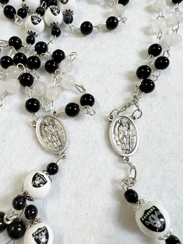 2 LAS VEGAS RAIDERS ROSARY SET FULL SZ & CAR MIRROR ORNAMENT PRAYER ...