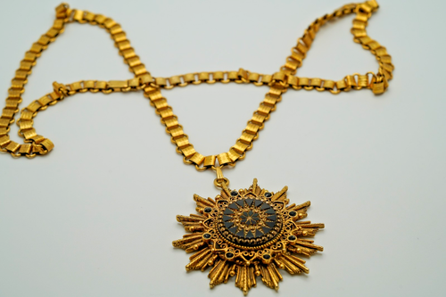 Antique Gold Tone Unique Necklace 30" Star Rhinenstone Pendant 6.8cm ...