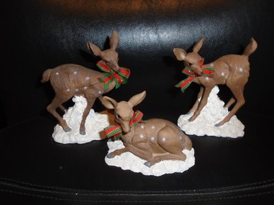 SET OF 3 RESIN DEER FIGURINES WITH RED & GREEN BOWS | eBay