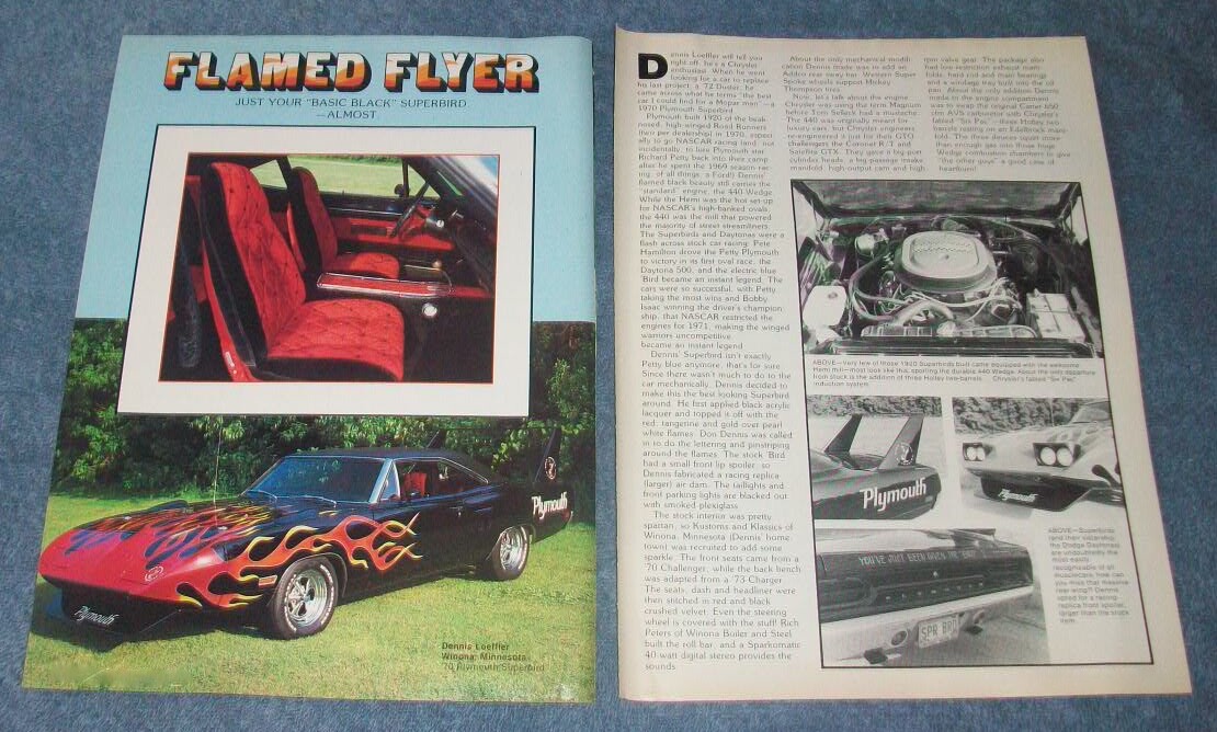 1970 Plymouth Superbird Vintage Street Machine Article "Flamed Flyer ...