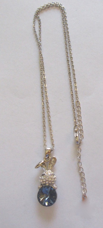 Fashion Necklace & Pendant- Bunny Rabbit-silver - blue crystals- clear ...