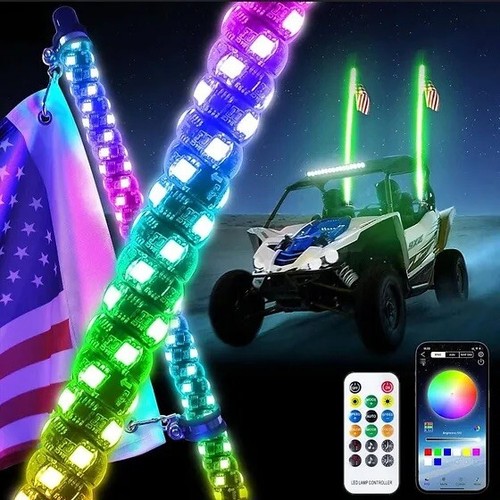 6ft LED Pair Of Whip Antenna Bluetooth＆Remote for ATV UTV RZR 4WD Buggy ...