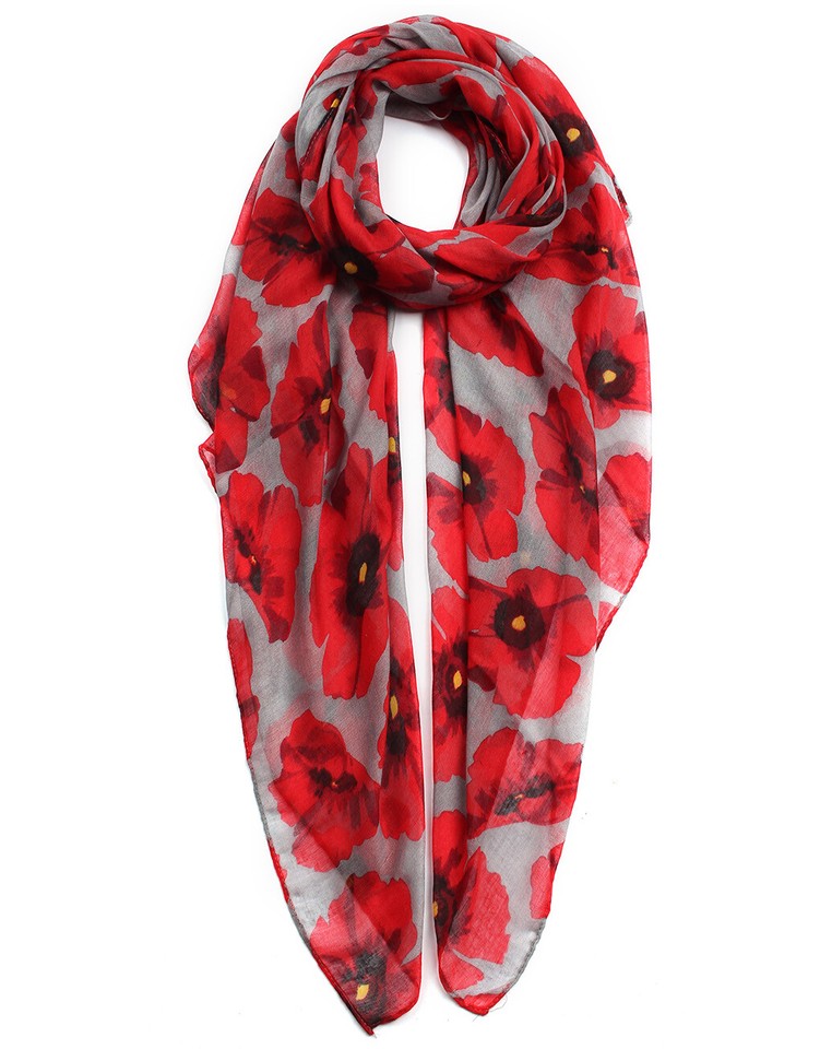 All Season Boutique Big Red Poppy Print Scarf Woman Lady Girl Poppy ...