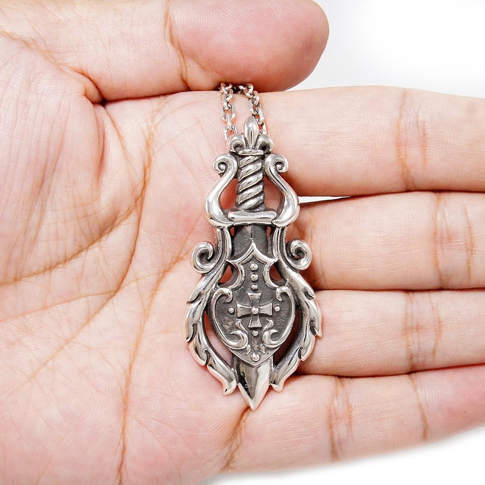 SWORD & MALTESE CROSS 925 STERLING SILVER BIKER GOTHIC ROCKABILLY ...