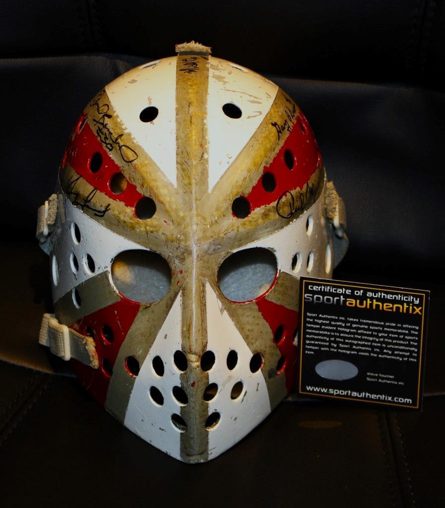 Vintage 1970's Jacques Plante Fibrosport Jr. Mask Signed x 5 Goalies ...