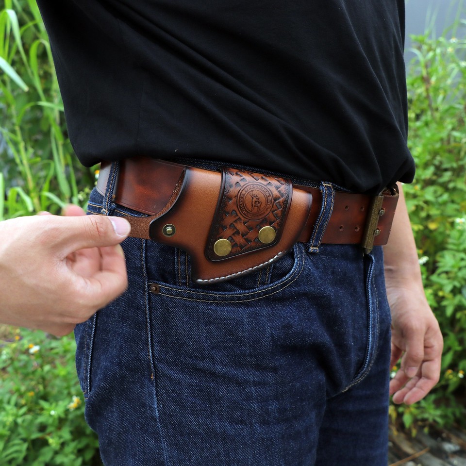 TOURBON Leather Driving Holster Handgun Belt Case Glock/Ruger Carrier ...