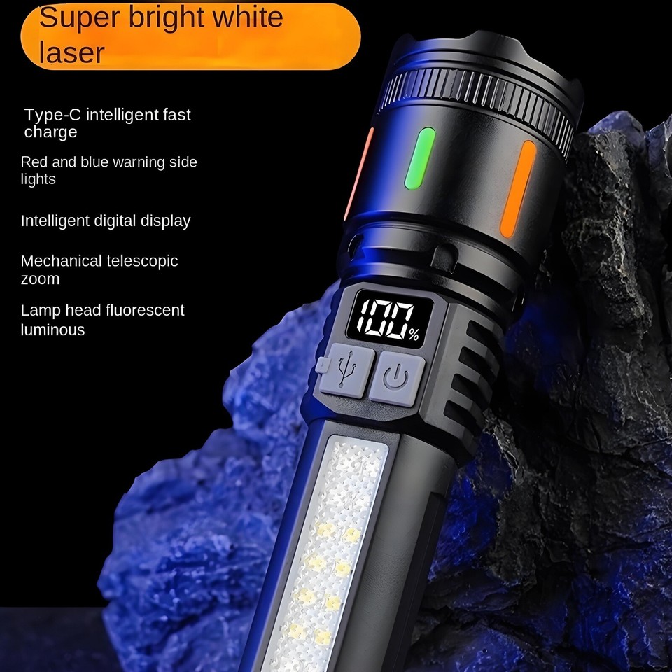 2/1 Pack 100000LUX Super Bright LED Flashlight Rechargable USB COB ...