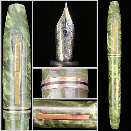 Vintage Epenco Green Marbled Lever Filled Durium 14KT Fine Nib Fountain ...