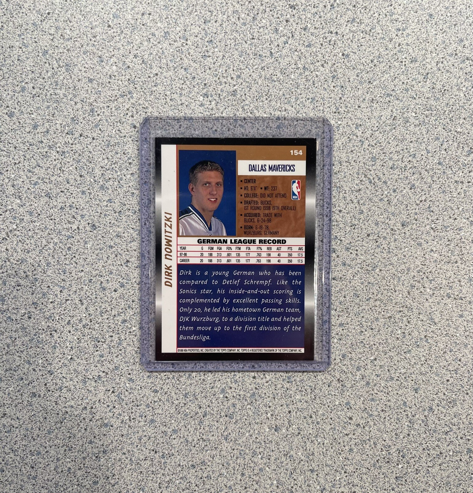 1998-1999 Topps Basketball #154 Dirk Nowitzki Rookie Card Dallas ...