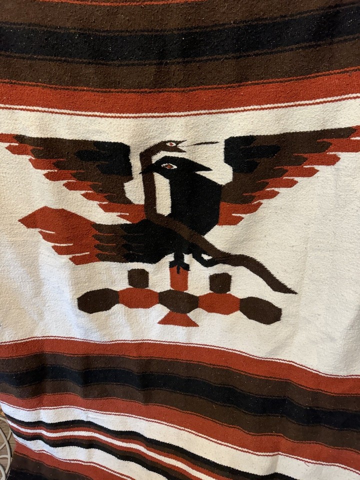 Vtg Handwoven Aztec Native American Tenochtitlan Eagle Snake Blanket ...