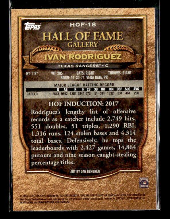 2017 Topps Gallery #HOF-18 Ivan Rodriguez Hall of Fame Gallery Texas ...