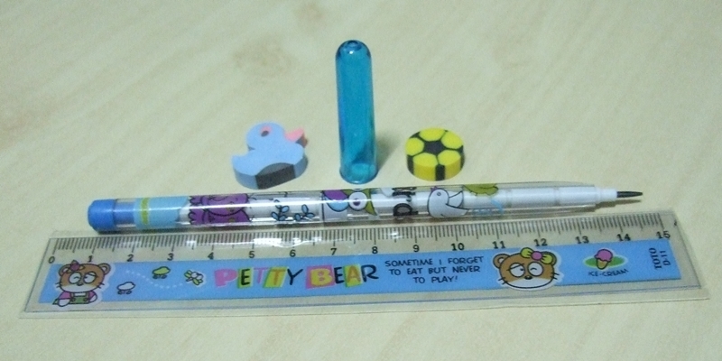 STATIONERY SET RULER, PENCIL AND 2 RUBBERS CUTE CARTOON GOOD FOR ...