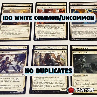 100 WHITE MTG Cards Bulk Lot Common/Uncommon No Duplicates Commander ...