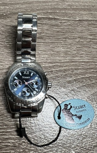 Stauer Silver Mens Swiss Made Day Blue Faced Watch | eBay