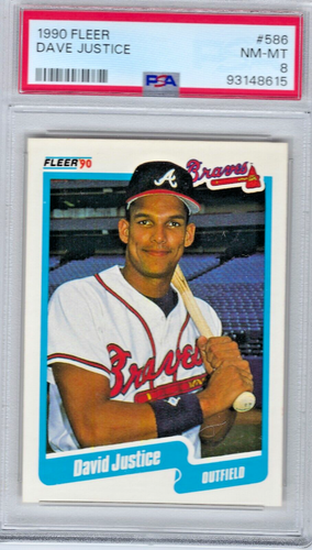 Dave Justice 1990 Fleer #586 ROOKIE CARD Atlanta Braves PSA 8 NM-MT ...