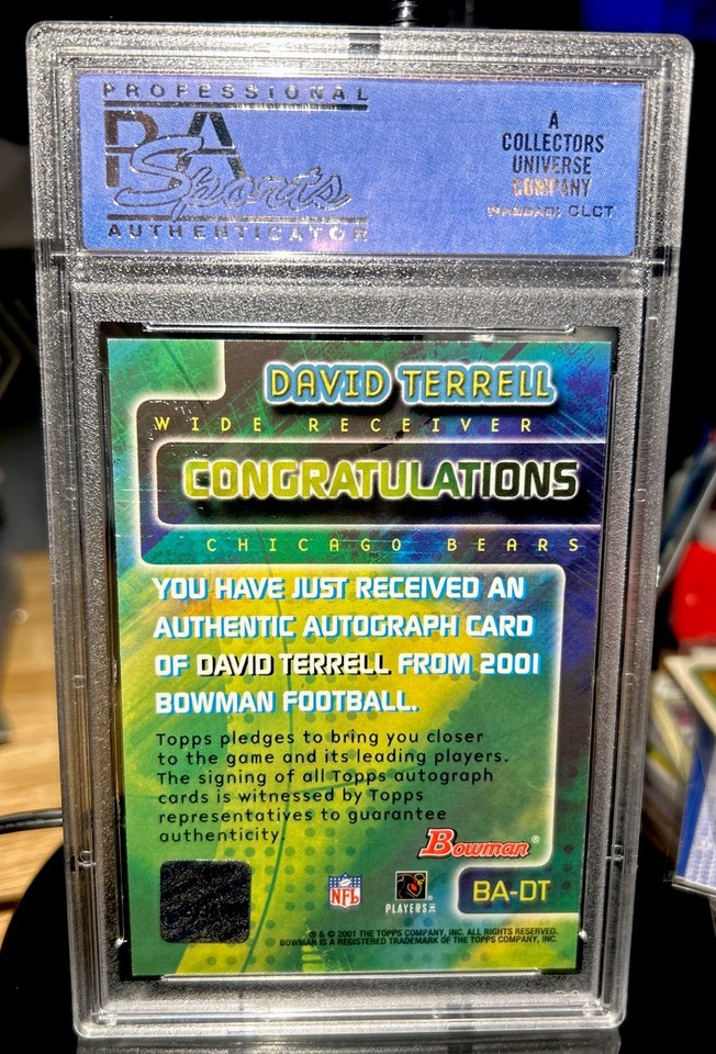 2001 DAVID TERRELL ROOKIE AUTO BOWMAN BA-DT MICHIGAN CHICAGO BEARS PSA ...