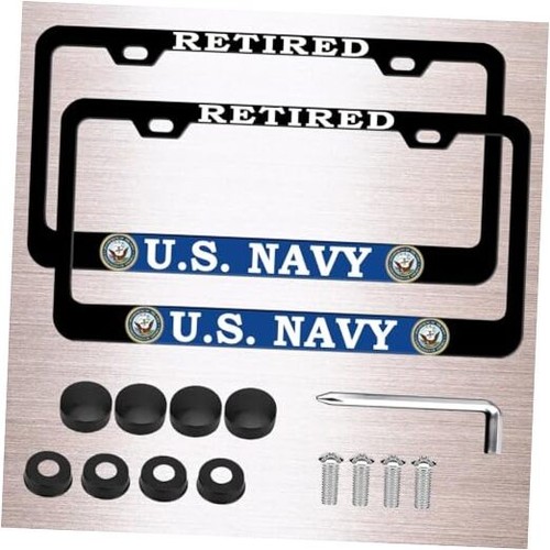 2Pcs Retired License Plate Frames for U.S. Navy,2 Holes Matte Aluminum ...