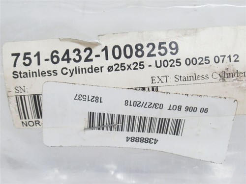235423 New-No Box; Marel 751-6432-1008259 Air Cylinder SS; 25mmID x ...
