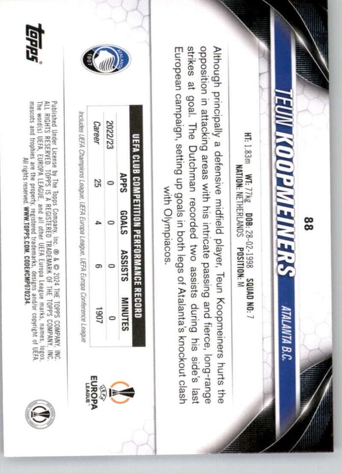 2023-24 Topps UEFA Club Competitions Inferno Parallel Foil Teun ...