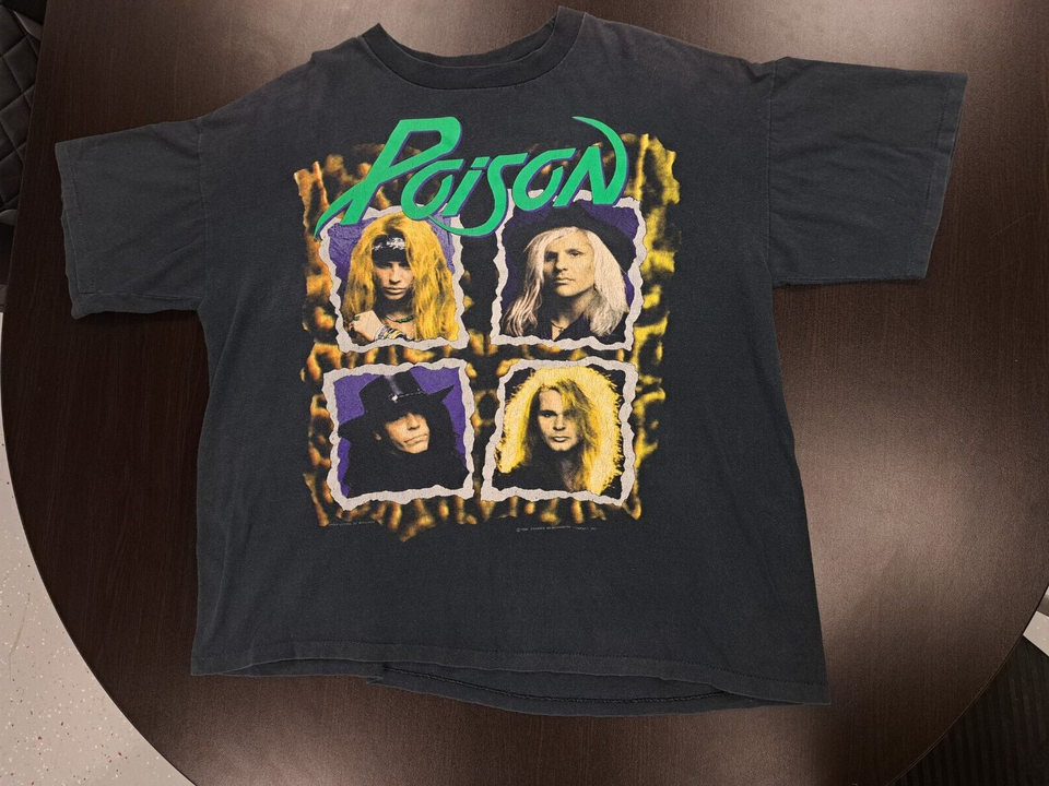 VTG Poison Band Tee 90 91 Flesh & Blood World Tour Faded MEDIUM Tshirt ...