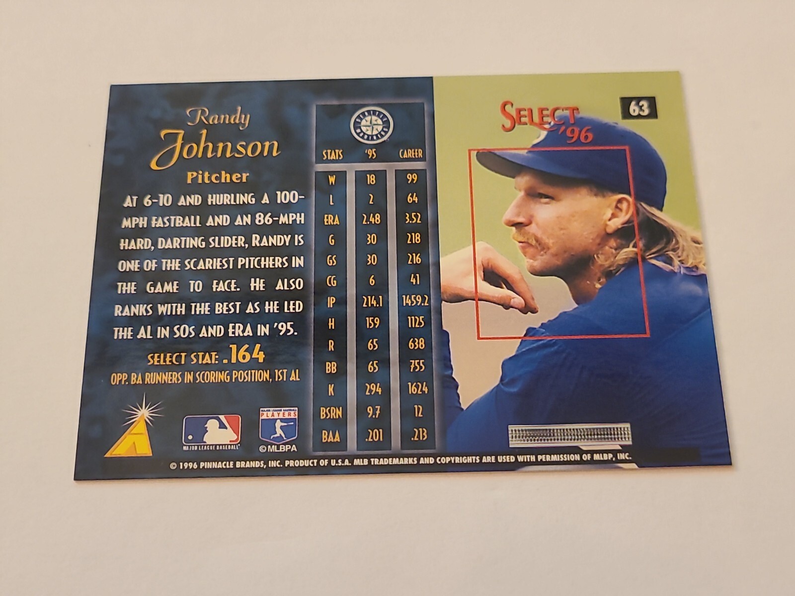 Randy Johnson 1996 Select/Pinnacle Baseball #63 Mariners-HOF | eBay