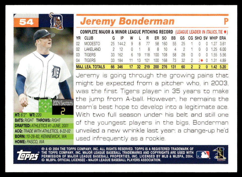 2005 Topps #54 Jeremy Bonderman Detroit Tigers | eBay