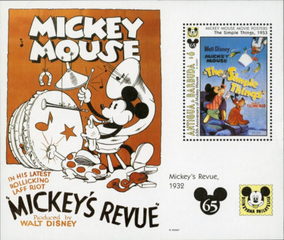 Antigua #SGMS1870a MNH S/S 1993 Mickey Pelican Poster Tuba Drums Pluto ...