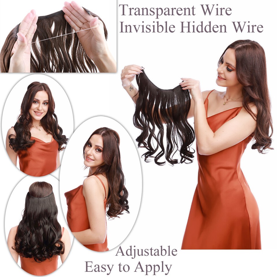 Secret Wire In Hair Piece Extensions Invisible Head Band Thick as Human ...