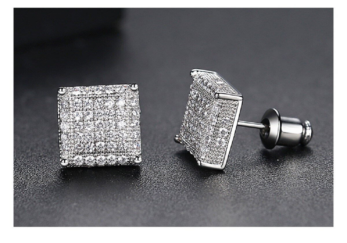 Gold Finish VVS Lab Simulated Diamond Box Earrings