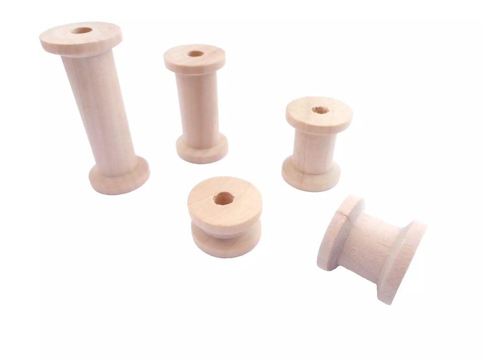 Wooden Spools Cotton Reels Sewing Ribbon Yarn Natural Bobbins Craft ...